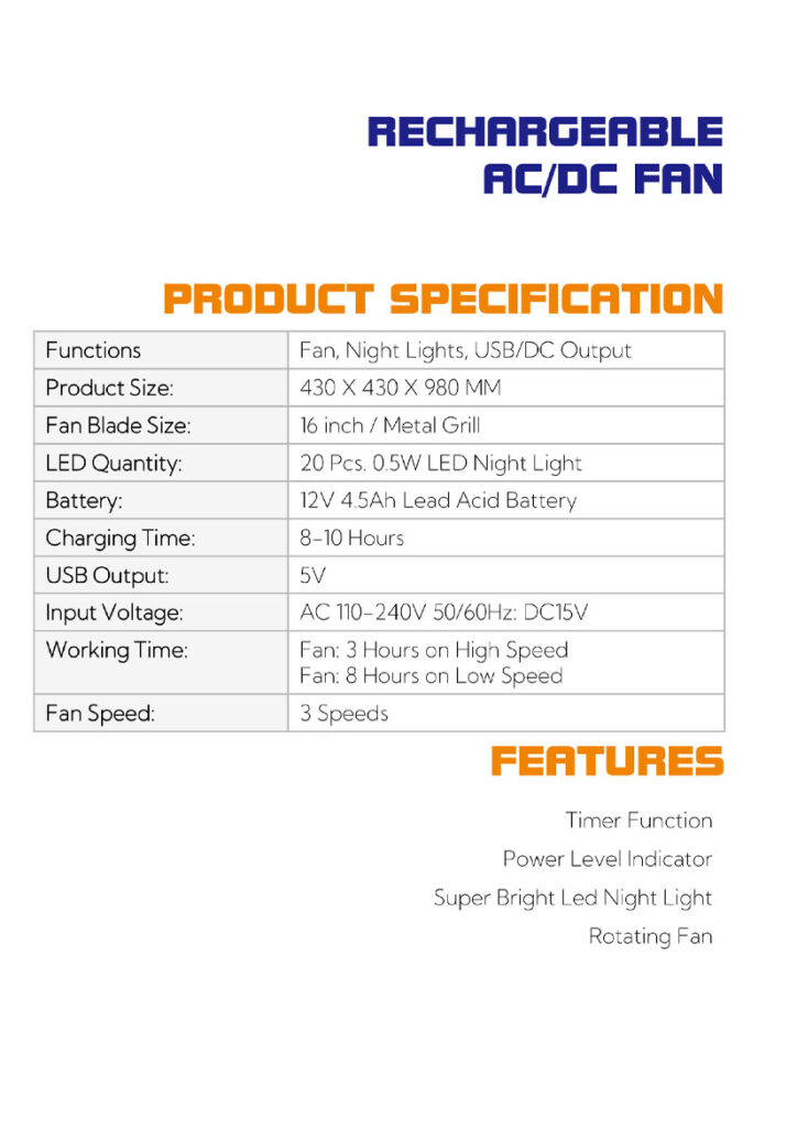 Rechargeable Ac/Dc Solar Fan - EMARATI SOLAR